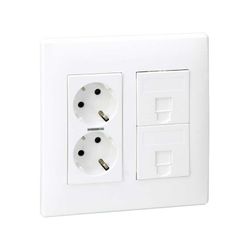 Kit caja pared de superficie o empotrar para 2 elementos dobles con 1 enchufe doble, 2 placas ...