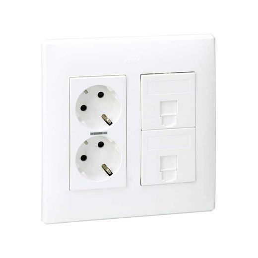 Kit caja pared de superficie o empotrar para 2 elementos dobles con 1 enchufe doble, 2 placas ...